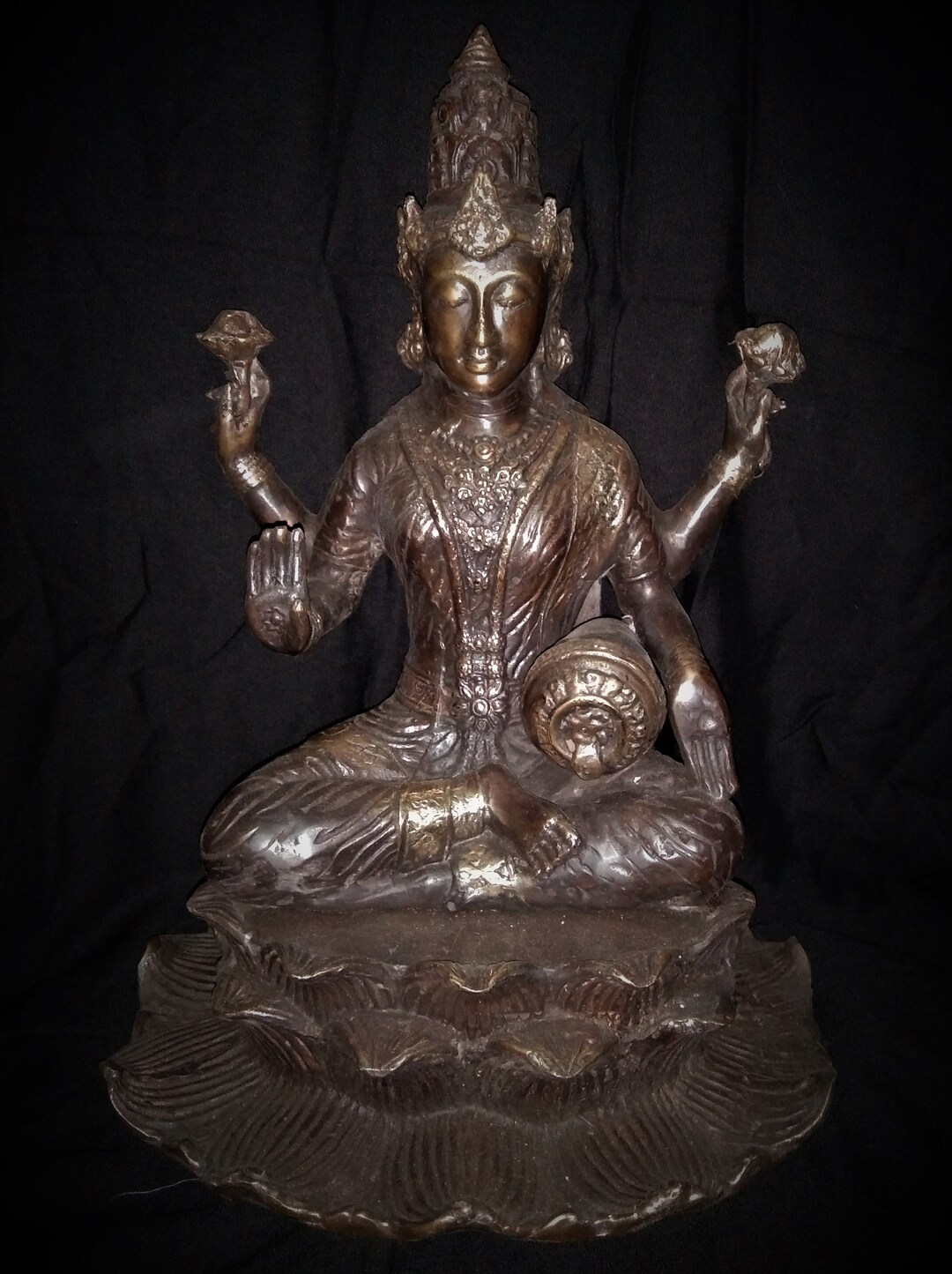 Masterpiece Devi Lakshmi Goddess Statue 4 Hands Hold Jug 12" Meditation ...