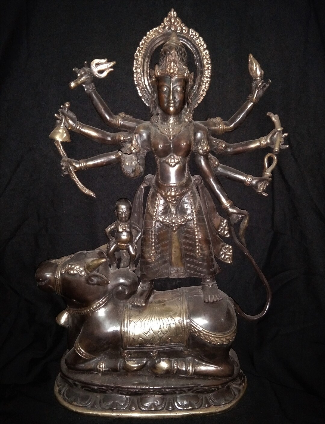 Durga Ride Sacred Nandi Statue Maha Kali Goddess Bronze Brass Sculpture ...