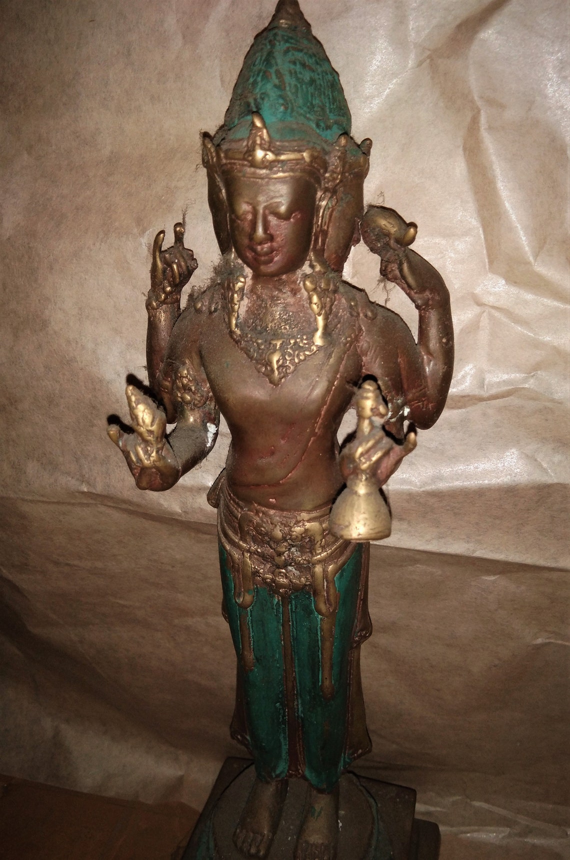 Trimurti Statue Hindu God 3 Heads 4 Hands Bronze Brass Etsy