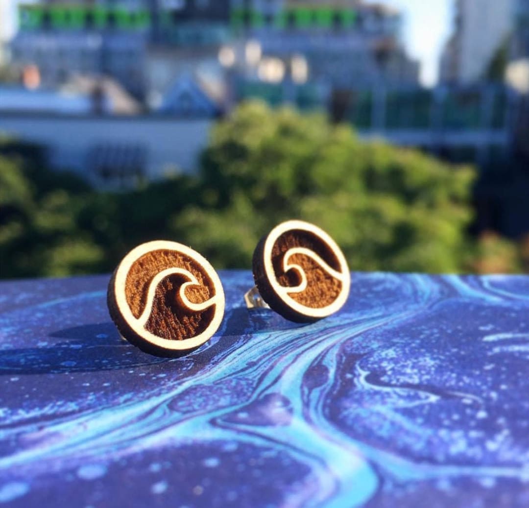 Surfer Studs. Wooden Wave Earrings. Sterling Silver. Gifts for - Etsy ...