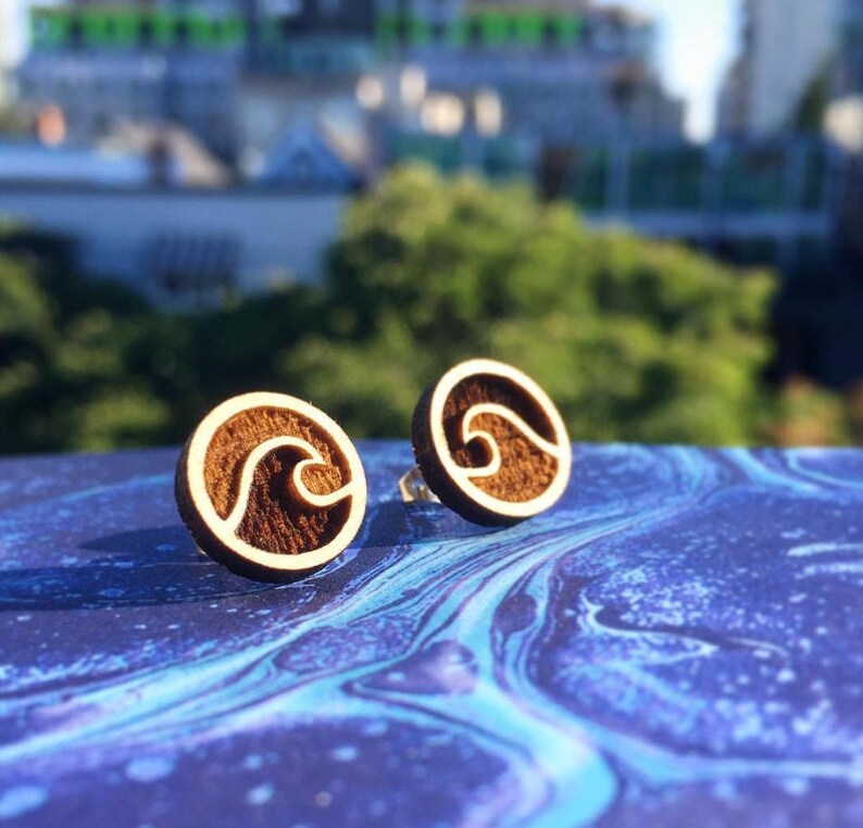 Surfer Studs. Wooden Wave Earrings. Sterling Silver. Gifts for | Etsy ...