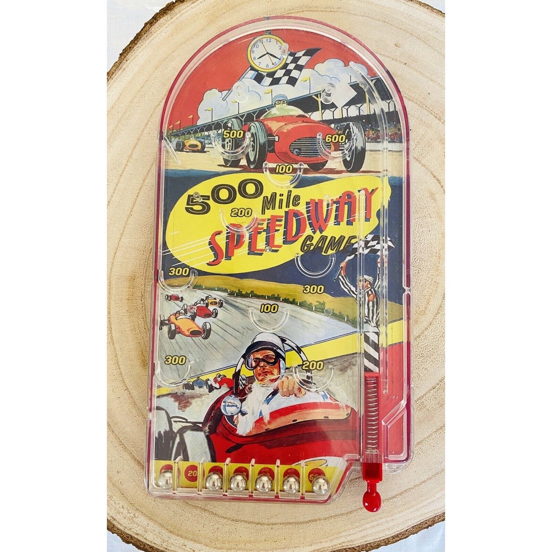 Pinball Hand Held Speedway Game Vintage Schilling 500 Mile Pull Back ...