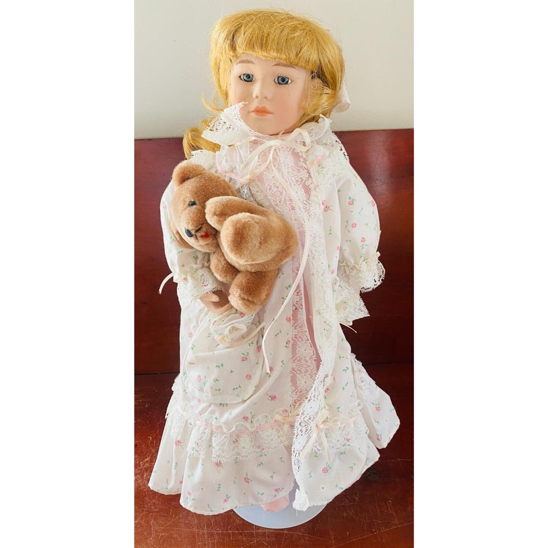 The Ashton Drake Collection Blonde Girl Wearing Nightgown Holding Teddy ...