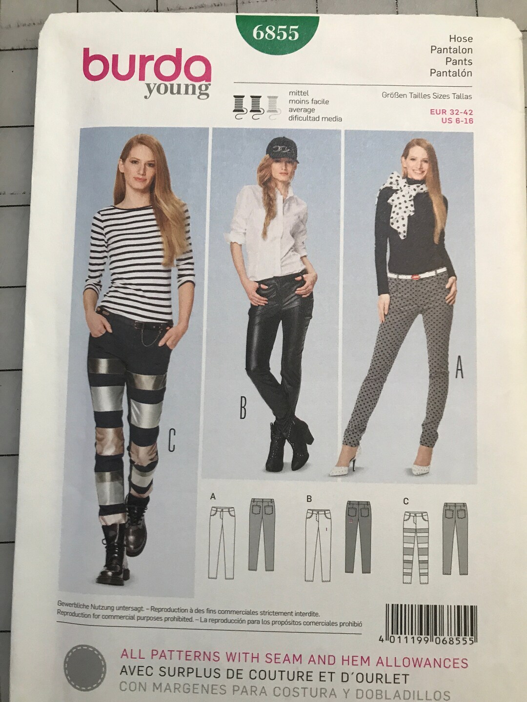 Burda 6855 Pants Pattern Jeans Pattern Uncut - Etsy