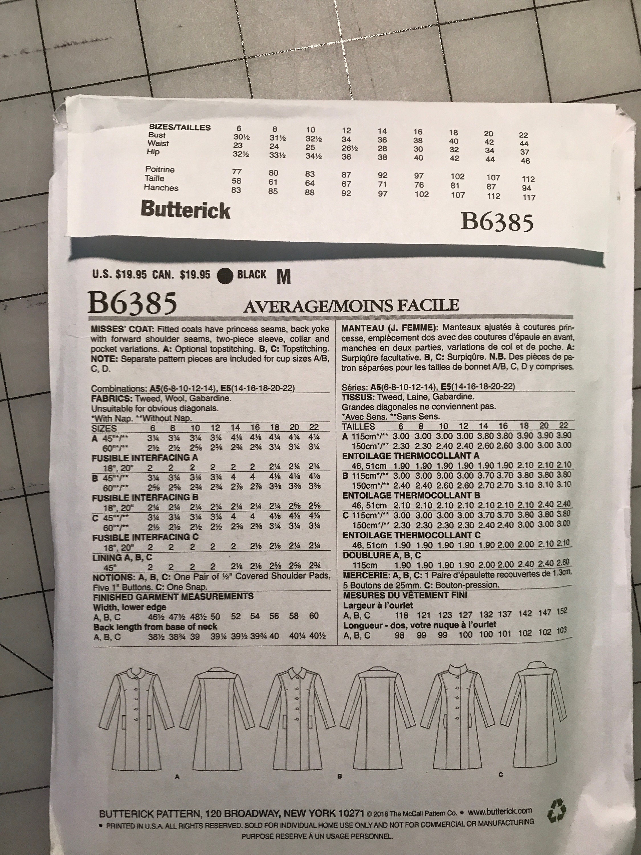 Butterick 6385 Coat Pattern UNCUT - Etsy