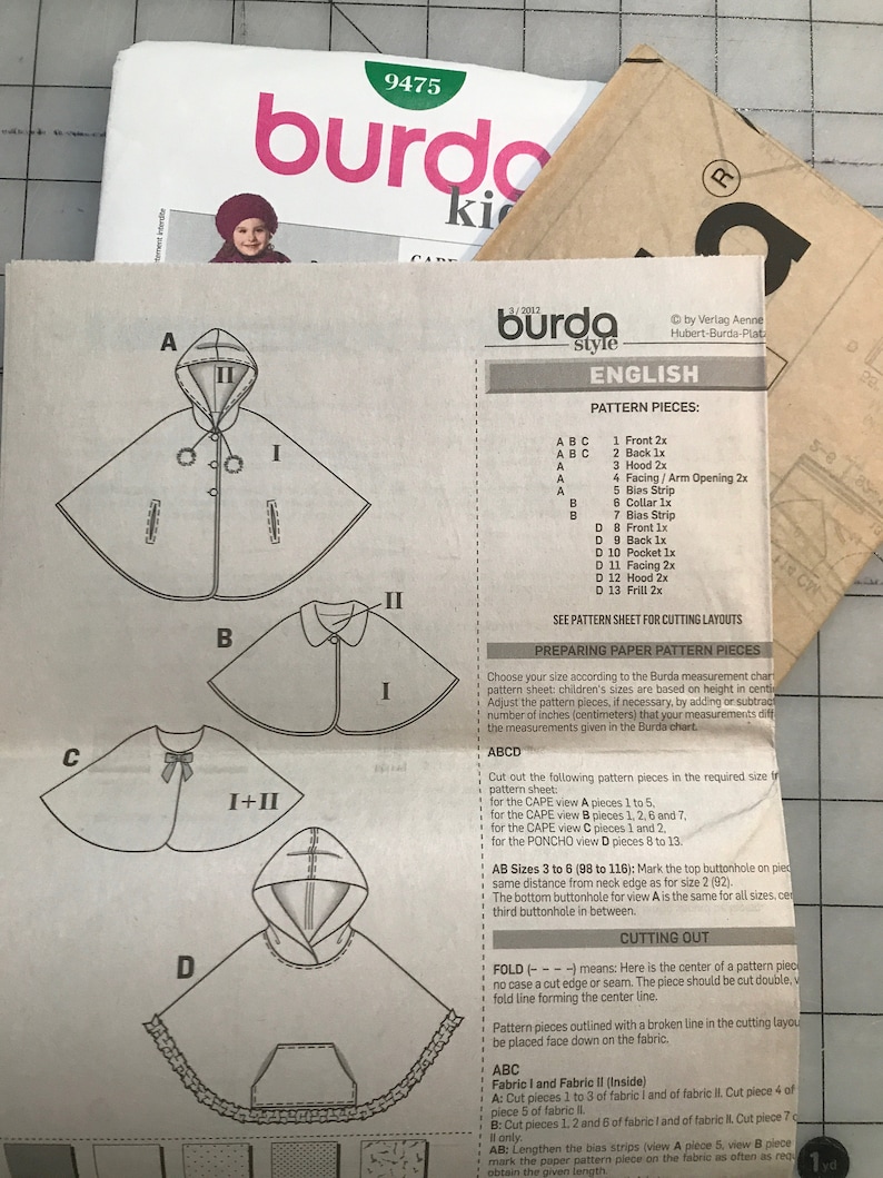 Burda Kids 9475 Cape Pattern Uncut - Etsy