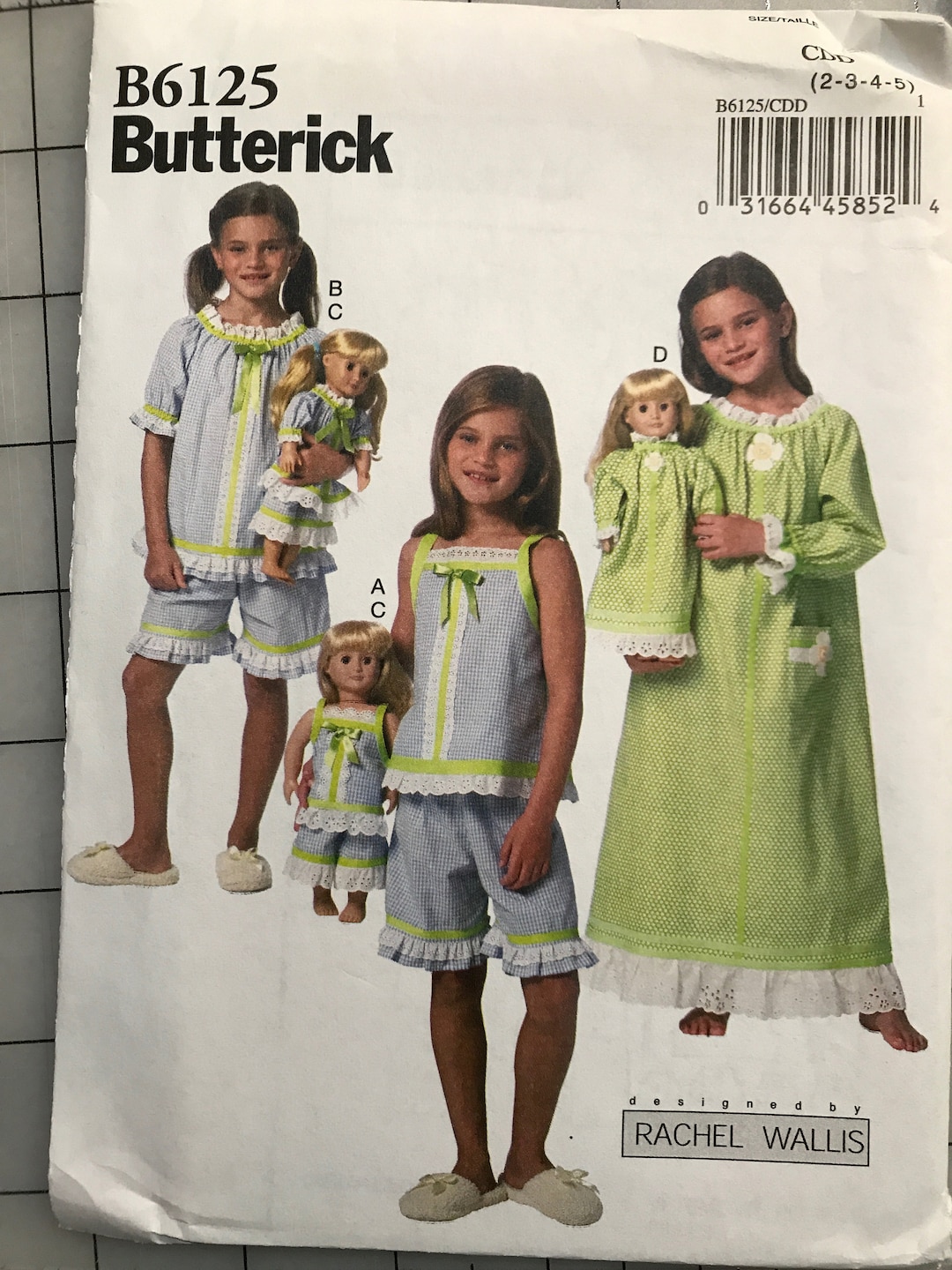 Butterick 6125 Girls Pajama Pattern Nightgown Pattern Matching Doll ...