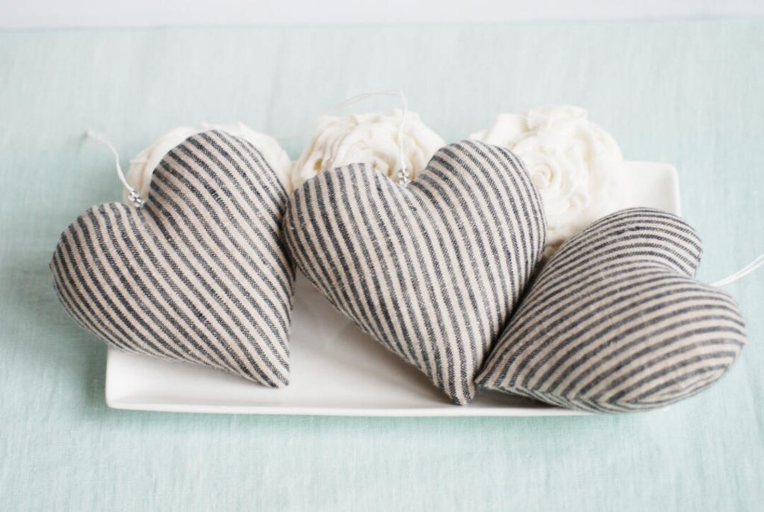 Stripe Linen Rustic Linen Heart Decor, Wedding Anniversary Christmas ...