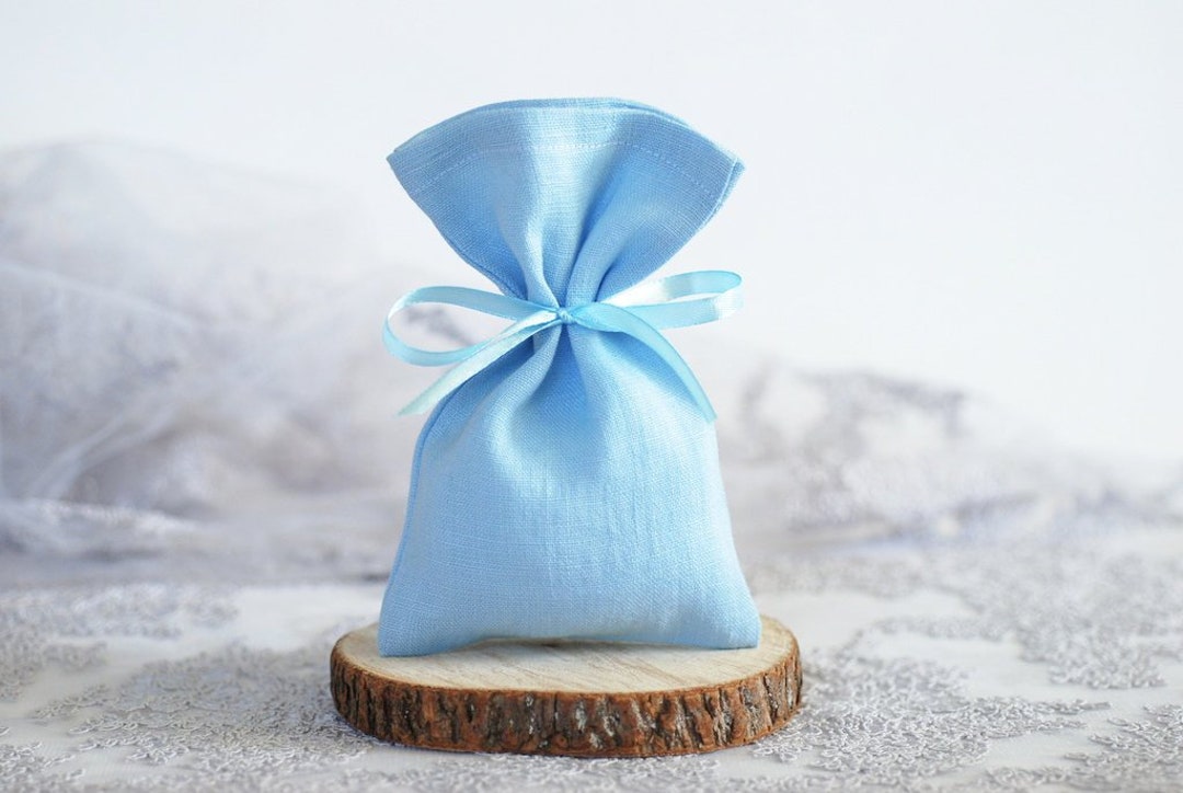 Light Blue Linen Favor Bags With Ribbon (set of 10) - Etsy