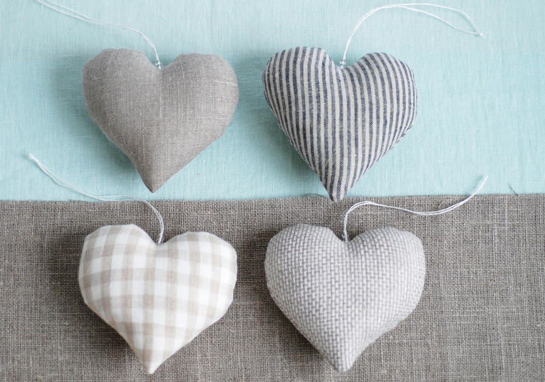 Pure Linen Hearts Fabric Wedding Anniversary Christmas Hearts Decor Set ...