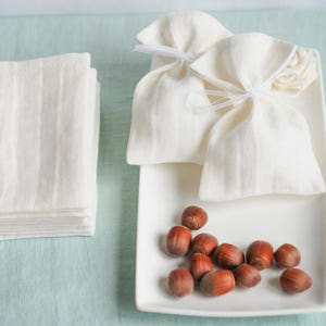 Warm White Ivory Linen Wedding Shower Favor Bags Set, Fabric Gift Candy ...