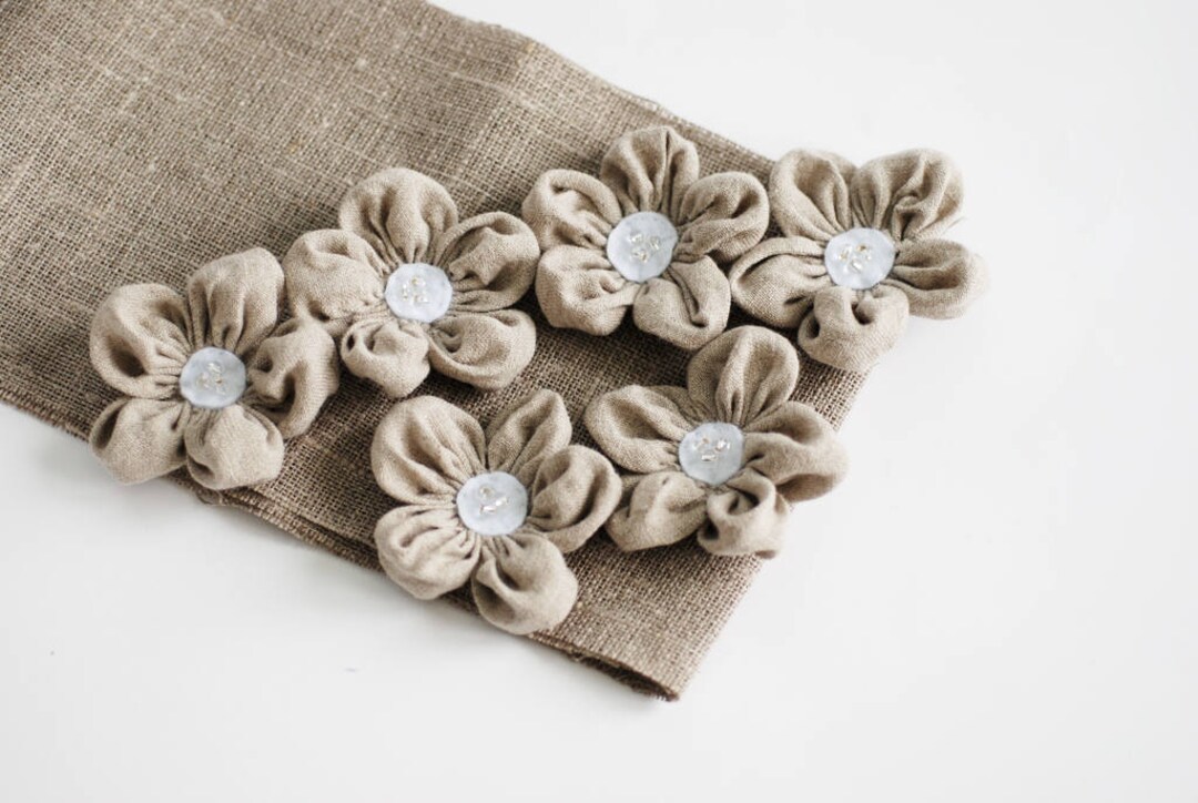 Handmade Pure Linen Fabric Flowers – Appliqués for Crafts, Wedding ...