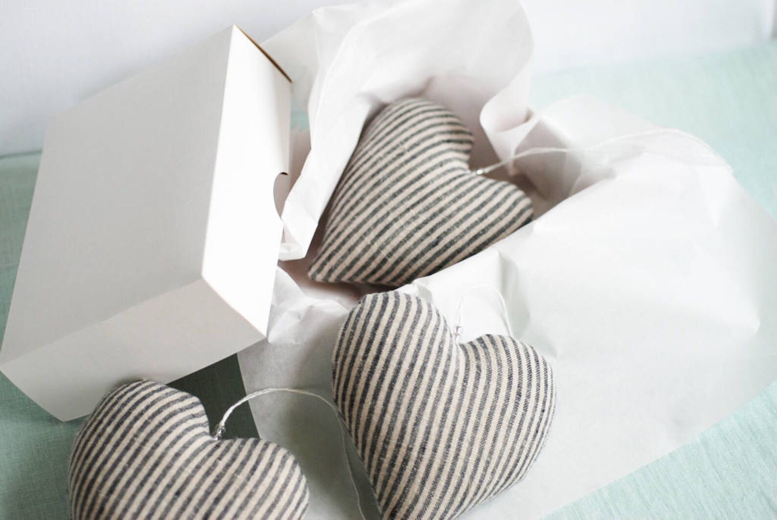 Stripe Linen Rustic Linen Heart Decor Wedding Anniversary | Etsy