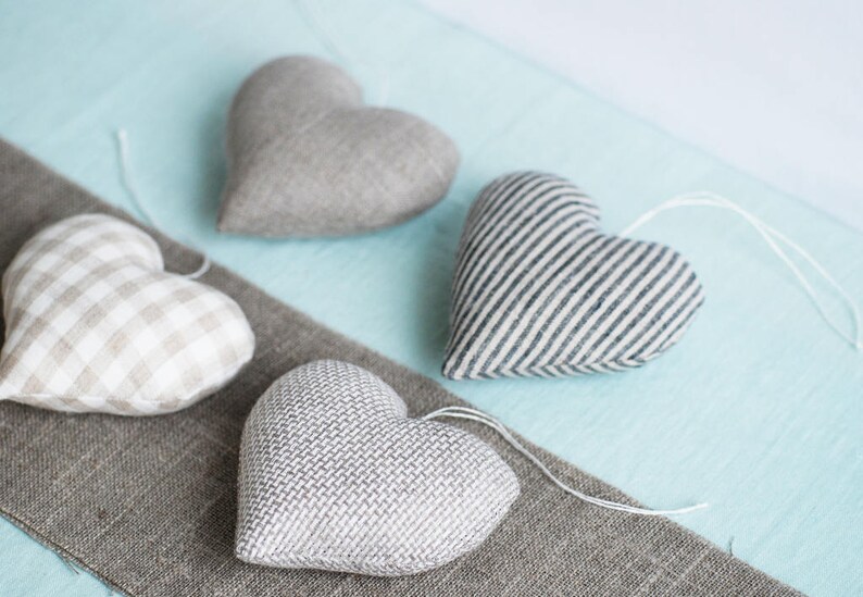 Pure linen hearts fabric wedding anniversary Christmas hearts | Etsy