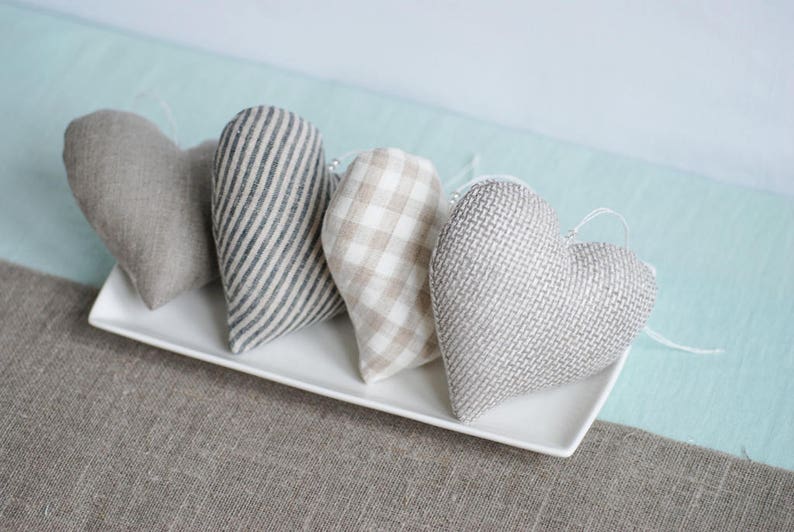 Pure linen hearts fabric wedding anniversary Christmas hearts | Etsy