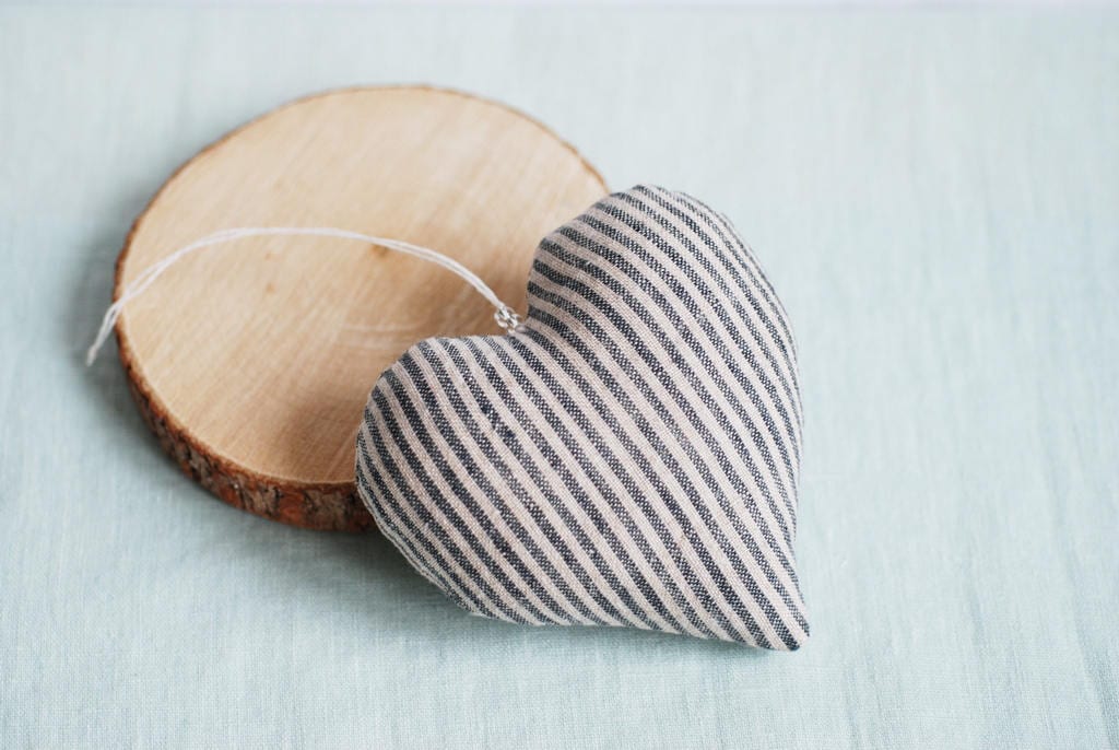Stripe Linen Rustic Linen Heart Decor Wedding Anniversary | Etsy