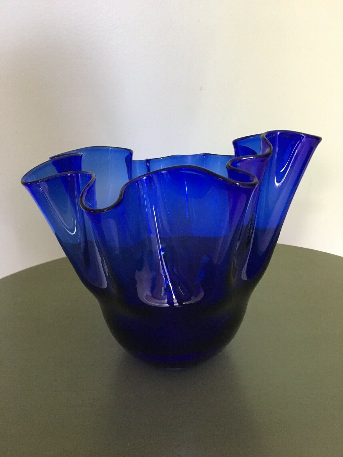 Vintage Blue Glass Art Glass Cobalt Blue Glass Handkerchief Vase Home ...