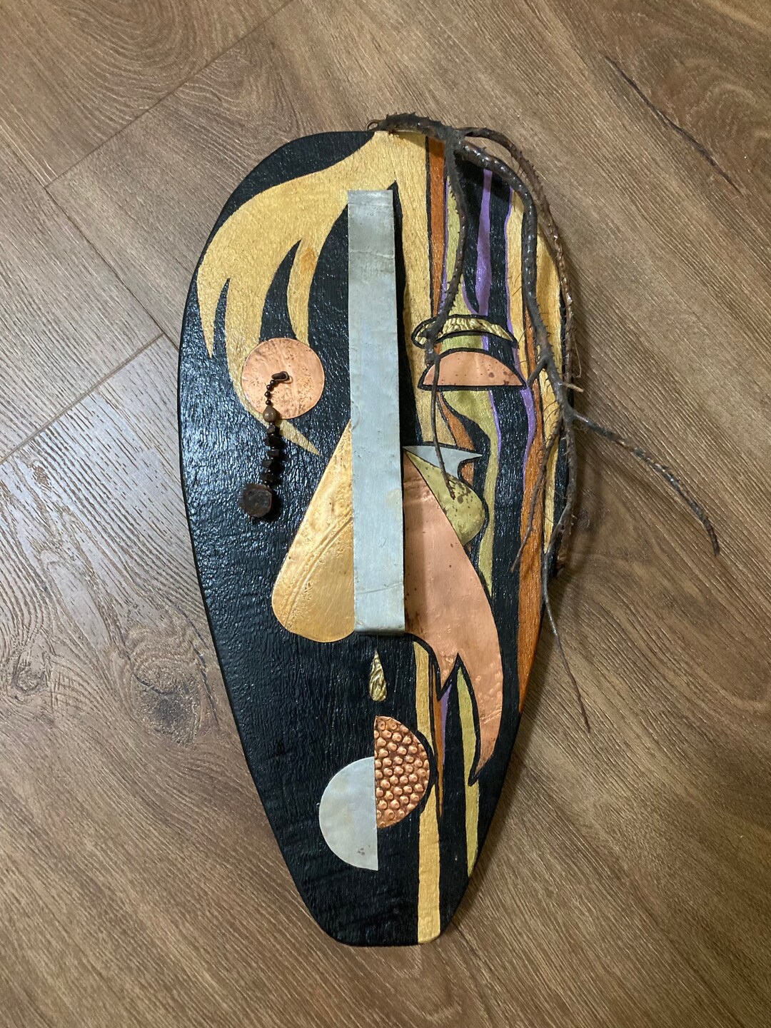 Cubism Face/mask on Wood 1970s Abstract Haiti Mixed Metals/media-paint ...