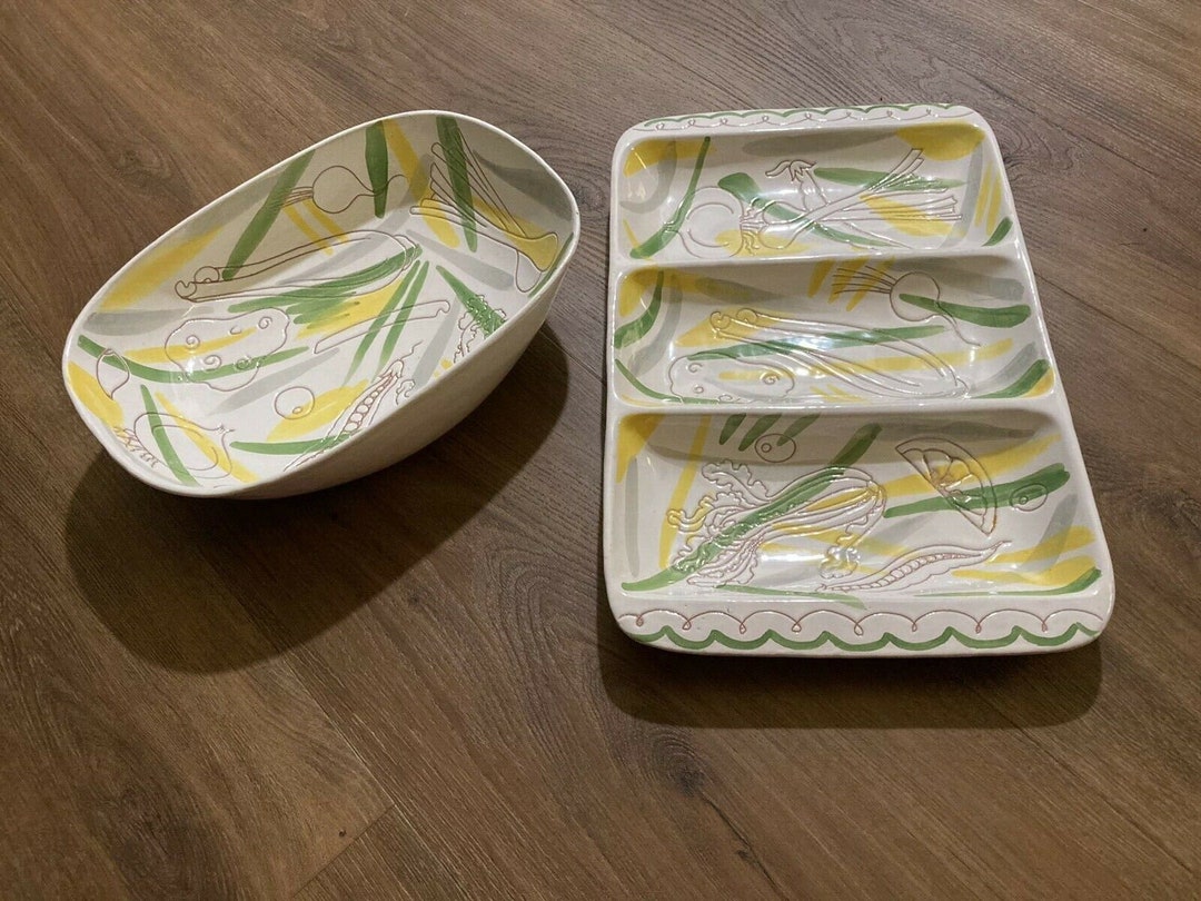 GRAFFITI Dinnerware HANS FISCHER Style Majolica Pottery Tray & Bowl ...