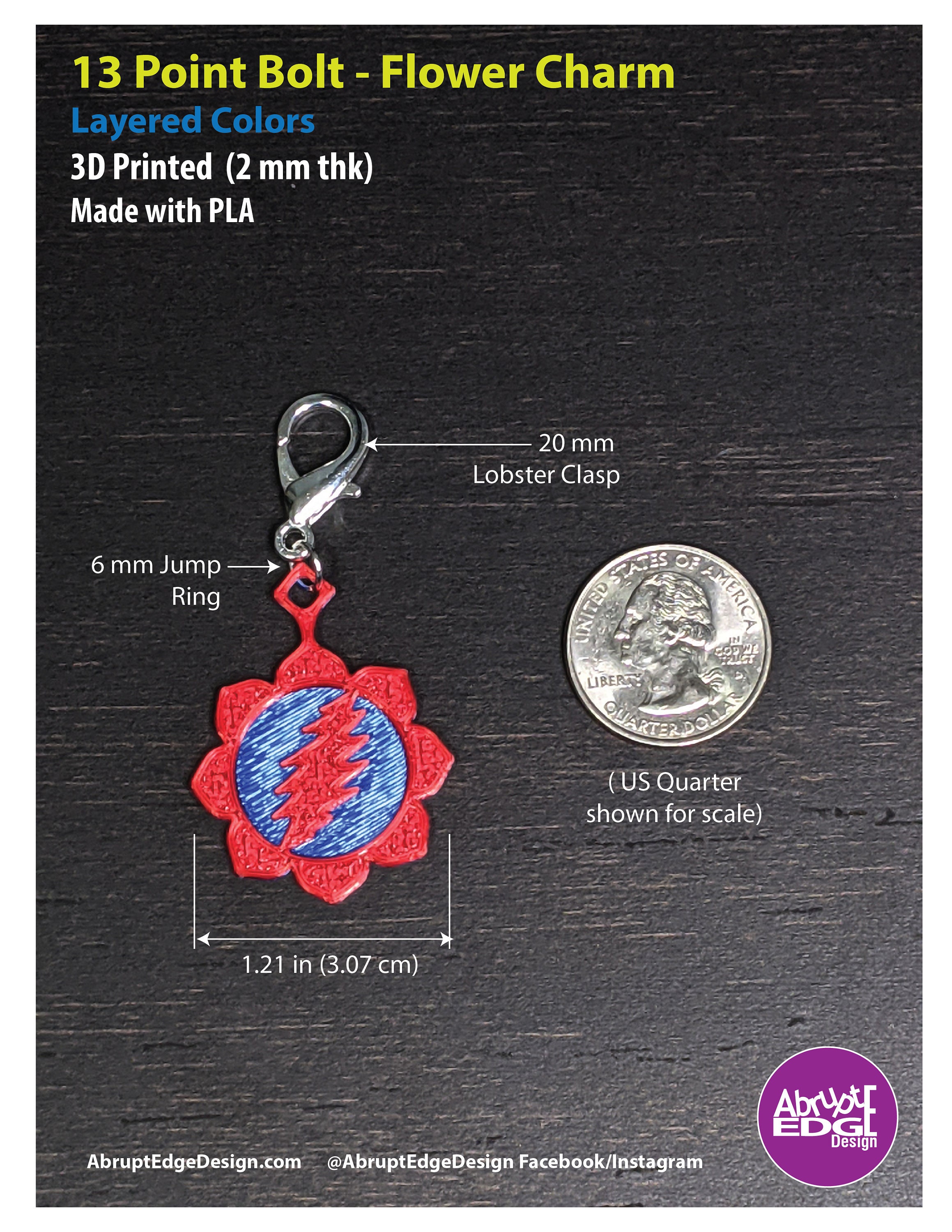 13 Point Bolt Charm Charm Bolt 13 Point Bolt Grateful - Etsy