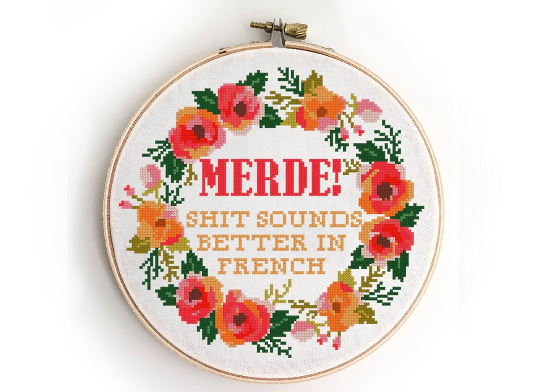Merde! Counted Cross Stitch Pattern Flower Easy Nature Custom Funny ...