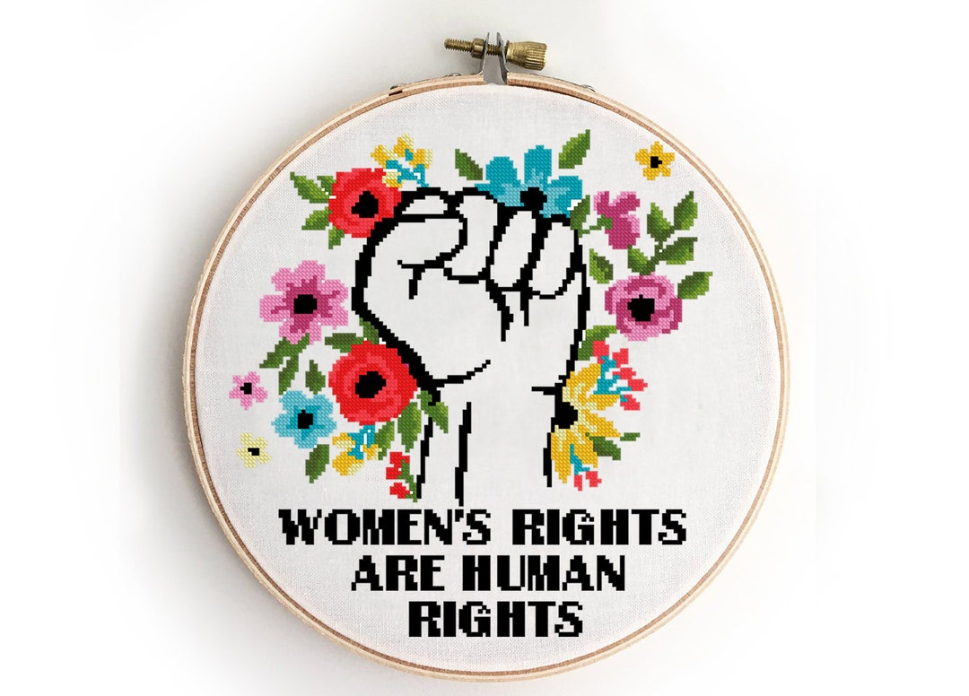 Feminist Cross Stitch Pattern | Floral Quote Design | Peony and Leaves ...