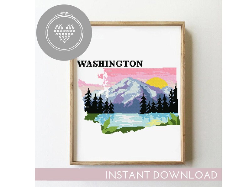 Washington State Cross Stitch Pattern Skyline Landscape USA - Etsy