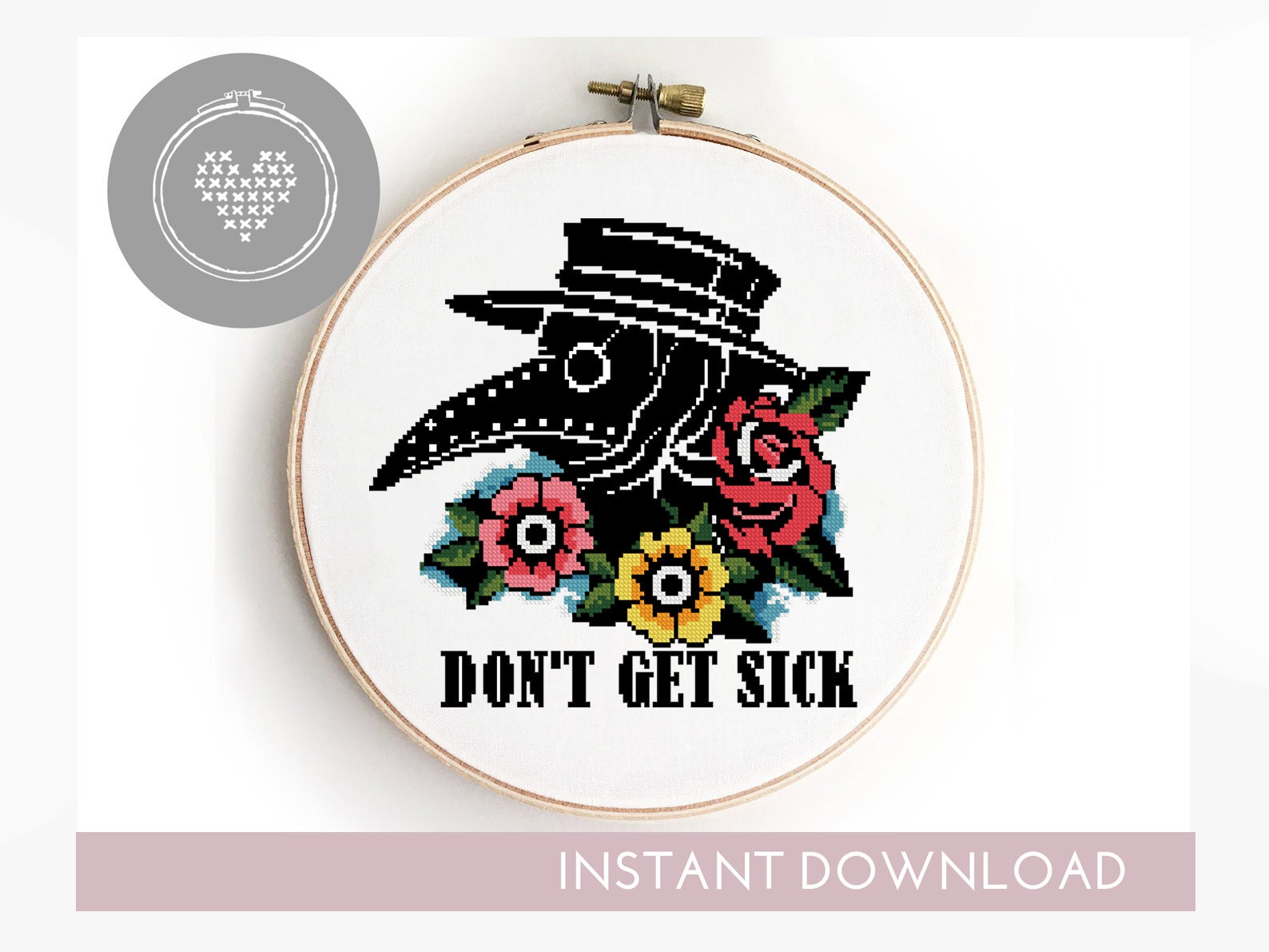 Don't Get Sick Cross Stitch Pattern Plague Doctor Funny | Etsy