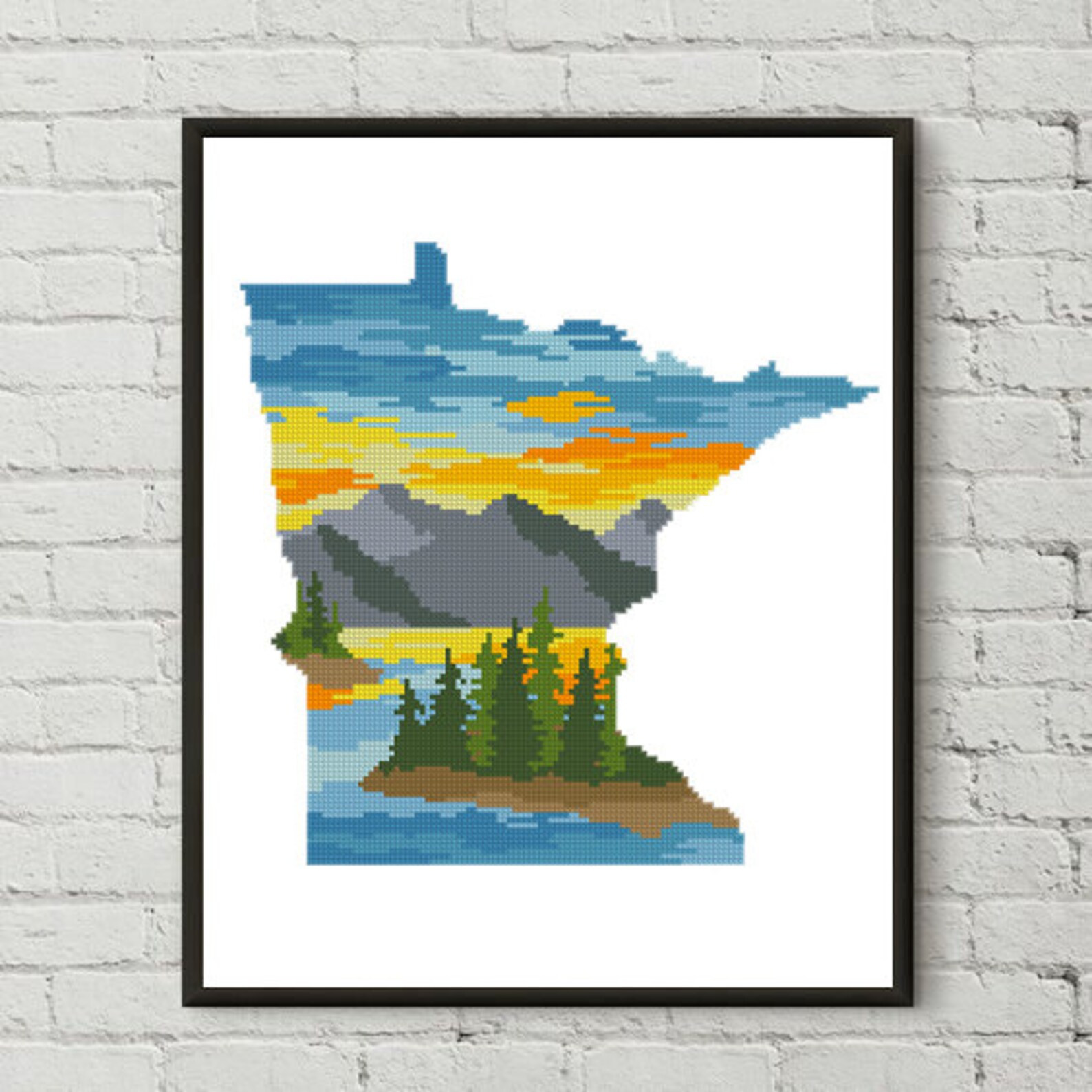 Minnesota State Counted Cross Stitch Pattern USA Silhouette | Etsy
