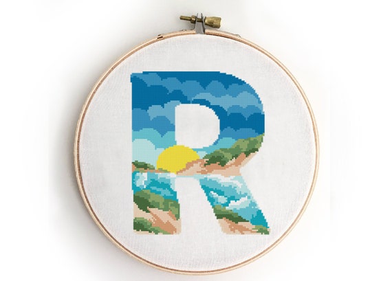 Letter R Counted Cross Stitch Pattern Monogram Night Sky - Etsy
