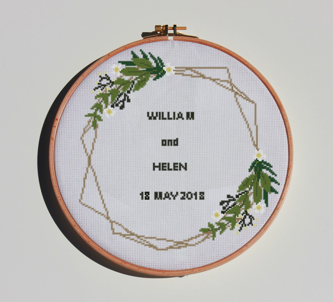 Geometric Wedding Record Counted Cross Stitch Pattern Floral Wreath ...