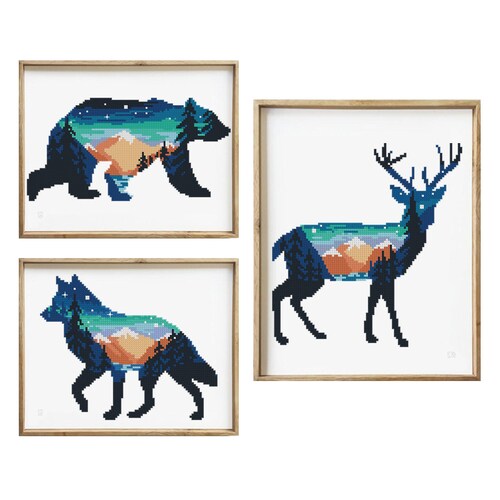 Animals Set Counted Cross Stitch Pattern Bear Wolf Woodland - Etsy