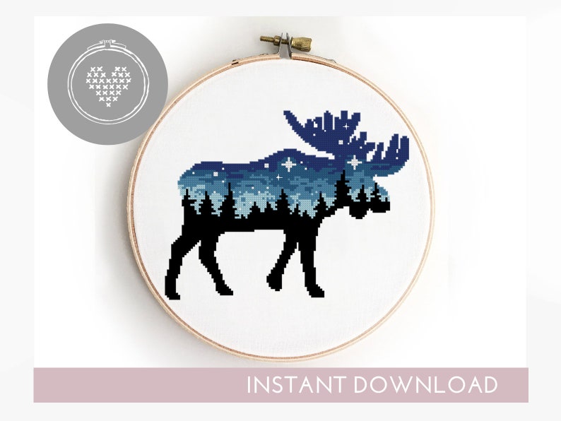 Moose Starry Night Cross Stitch Pattern: Forest Silhouette (PDF) - Etsy