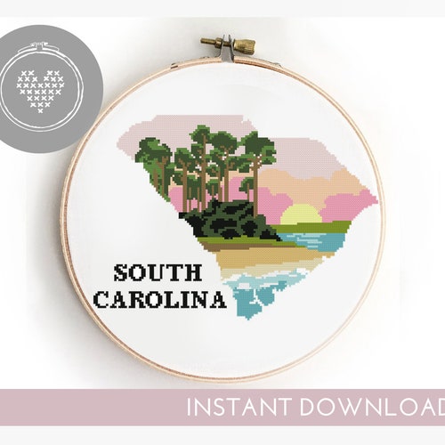North Carolina State Cross Stitch Pattern Skyline Landscape - Etsy