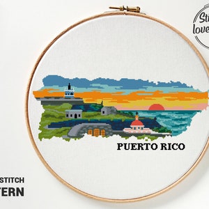 Puerto Rico Cross Stitch Pattern PDF | Nature Landscape Silhouette ...
