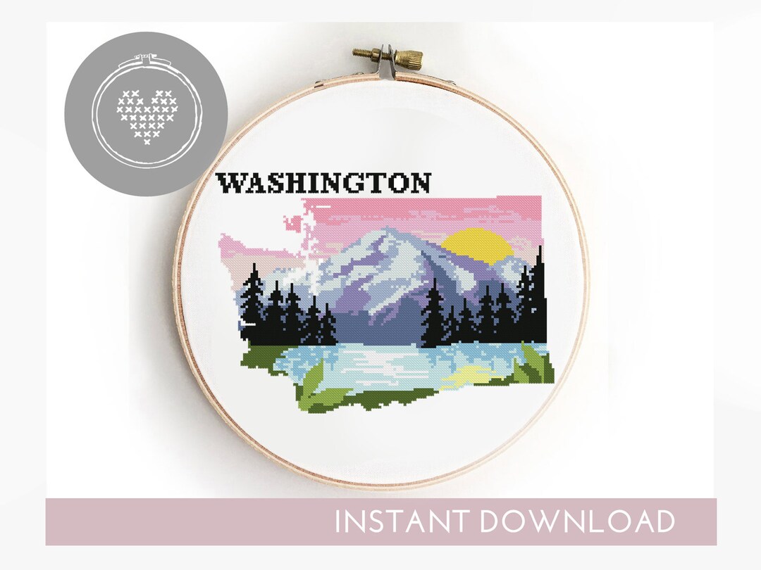 Washington State Cross Stitch Pattern Skyline Landscape USA Starry ...