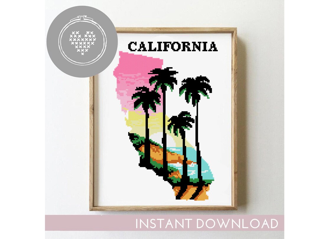 California Counted Cross Stitch Pattern Chart Modern Xstitch Easy DIY ...