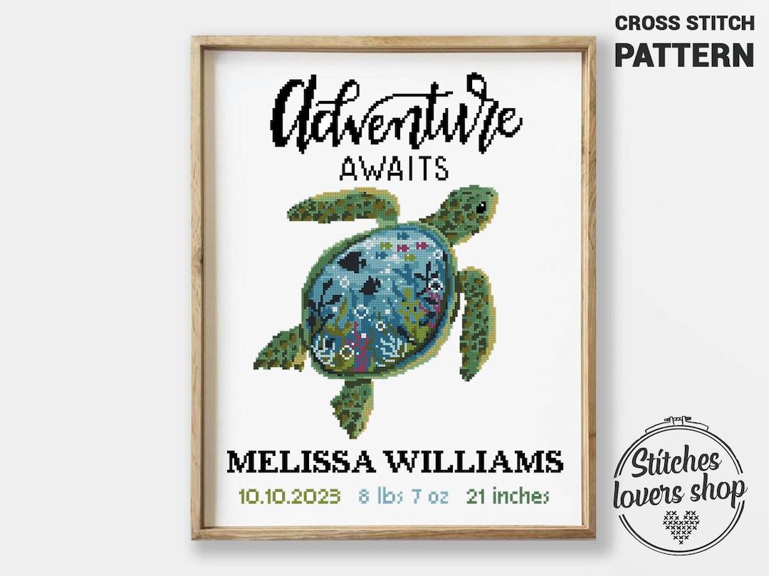 Turtle Birth Announcement Cross Stitch Pattern: Modern Baby Sampler ...