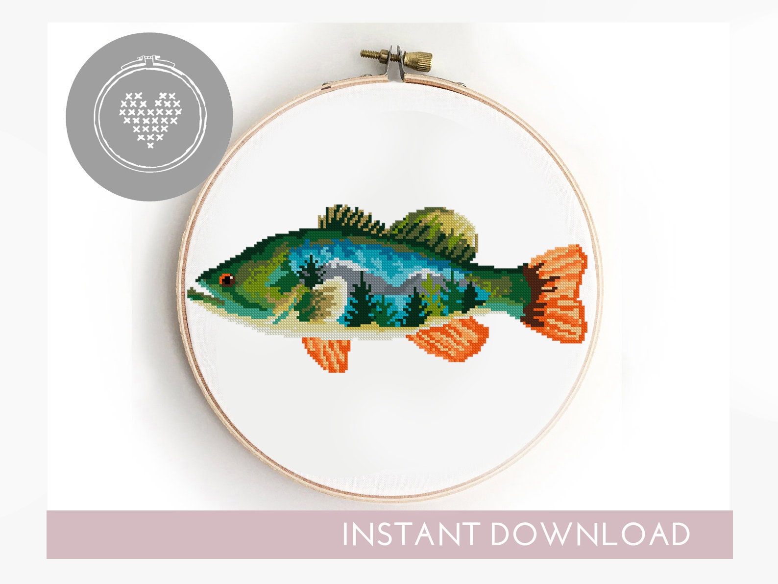 Big Bass Counted Cross Stitch Pattern Sea Ocean Animal Fish | Etsy