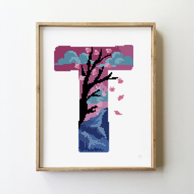 Letter T Cross Stitch Pattern: Night Sky Forest Monogram (PDF) - Etsy