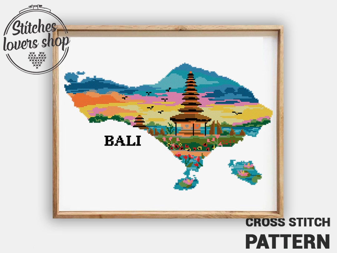 Bali Cross Stitch Pattern Count Landscape Nature Xstitch DIY Chart ...