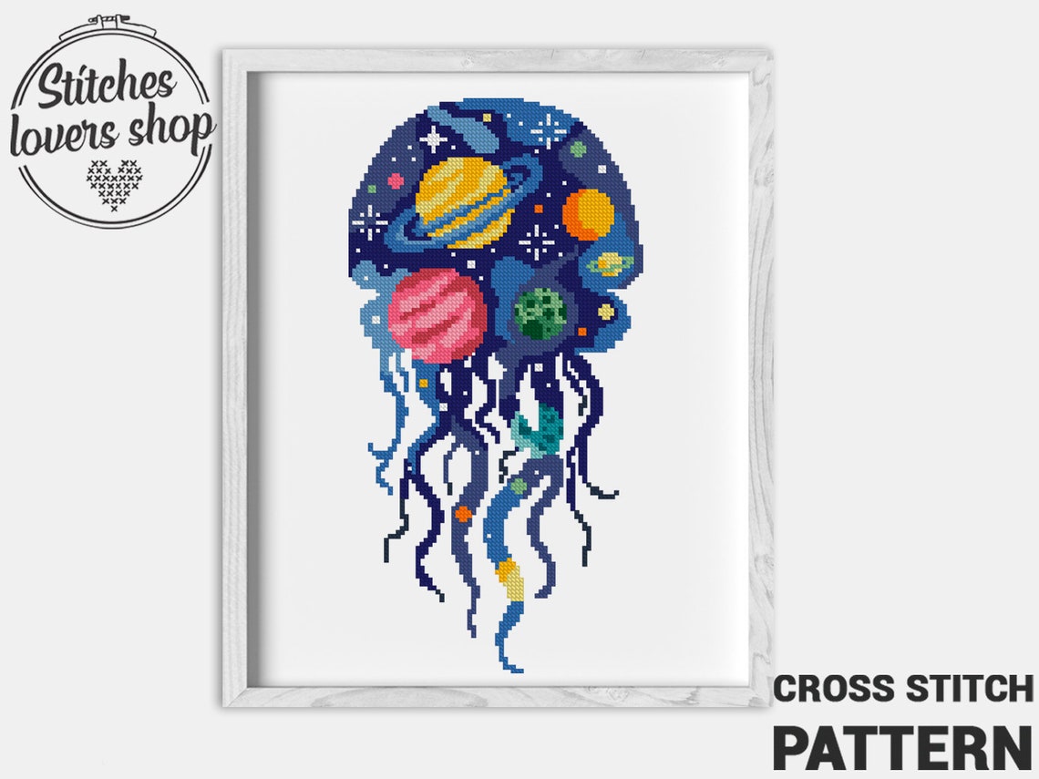 Space Jellyfish Cross Stitch Pattern Easy Chart Counted Modern | Etsy