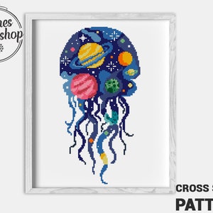 Space Jellyfish Cross Stitch Pattern: Galaxy DIY Home Decor (PDF) - Etsy