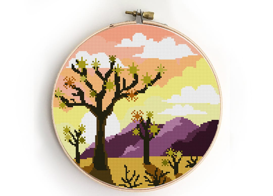 Joshua Tree Cross Stitch Pattern: Desert Landscape Embroidery (PDF ...