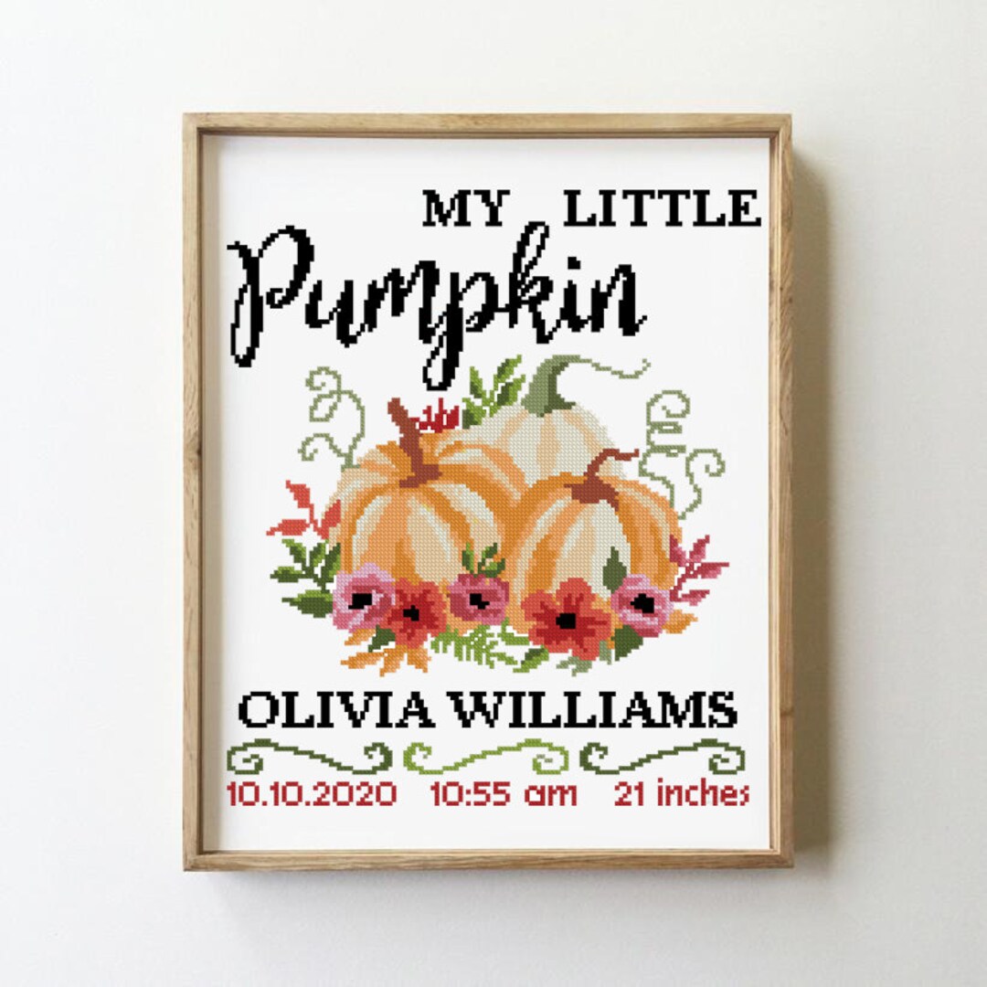 Pumpkins Birth Announcement Cross Stitch Pattern: Autumn Floral Sampler ...
