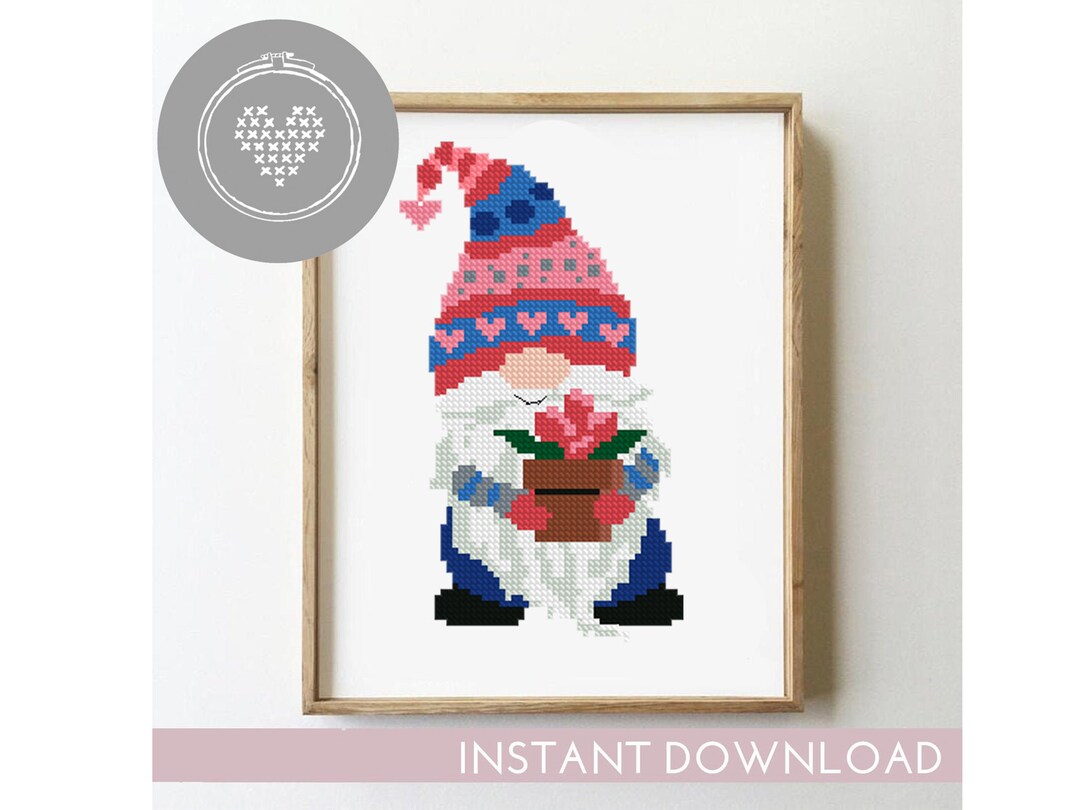 Gnome Cross Stitch Pattern Gnome Elf Card DIY Chart Count Easy ...