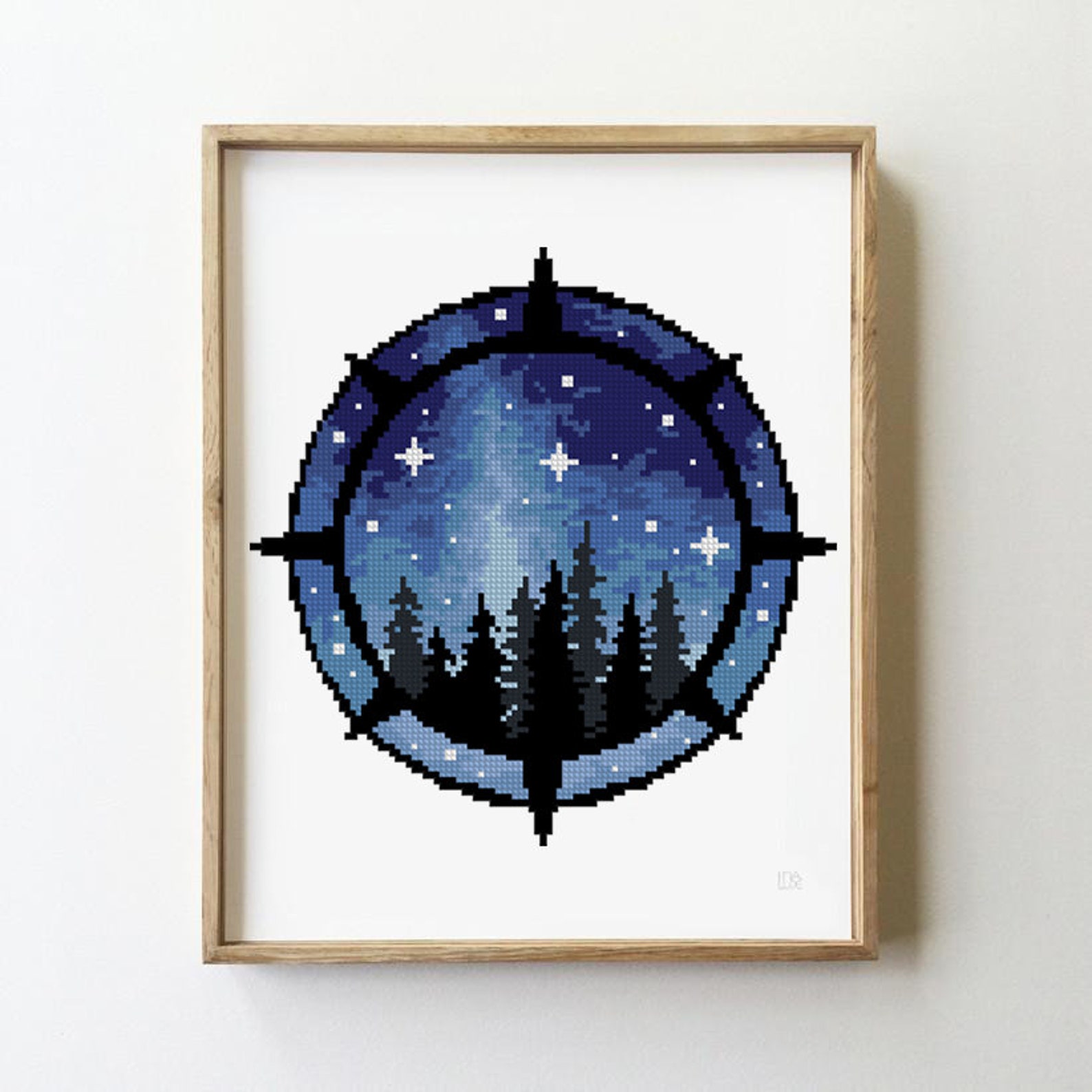 Compass Counted Cross Stitch Pattern Silhouette Night Moon - Etsy