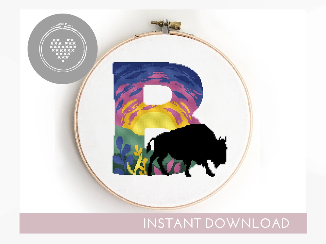 Letter B Counted Cross Stitch Pattern Monogram Night Sky Forest Nursery ...