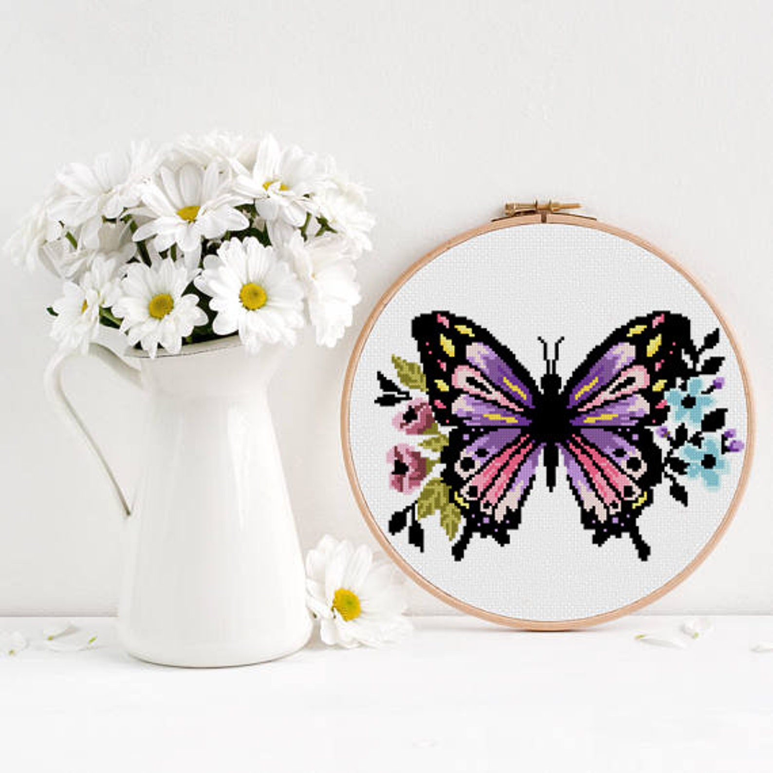 Set of 3 butterflies counted cross stitch patterns floral | Etsy