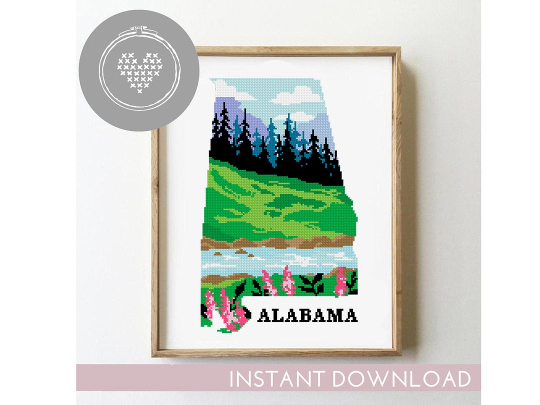 Alabama State Counted Cross Stitch Pattern Skyline Landscape USA Starry ...